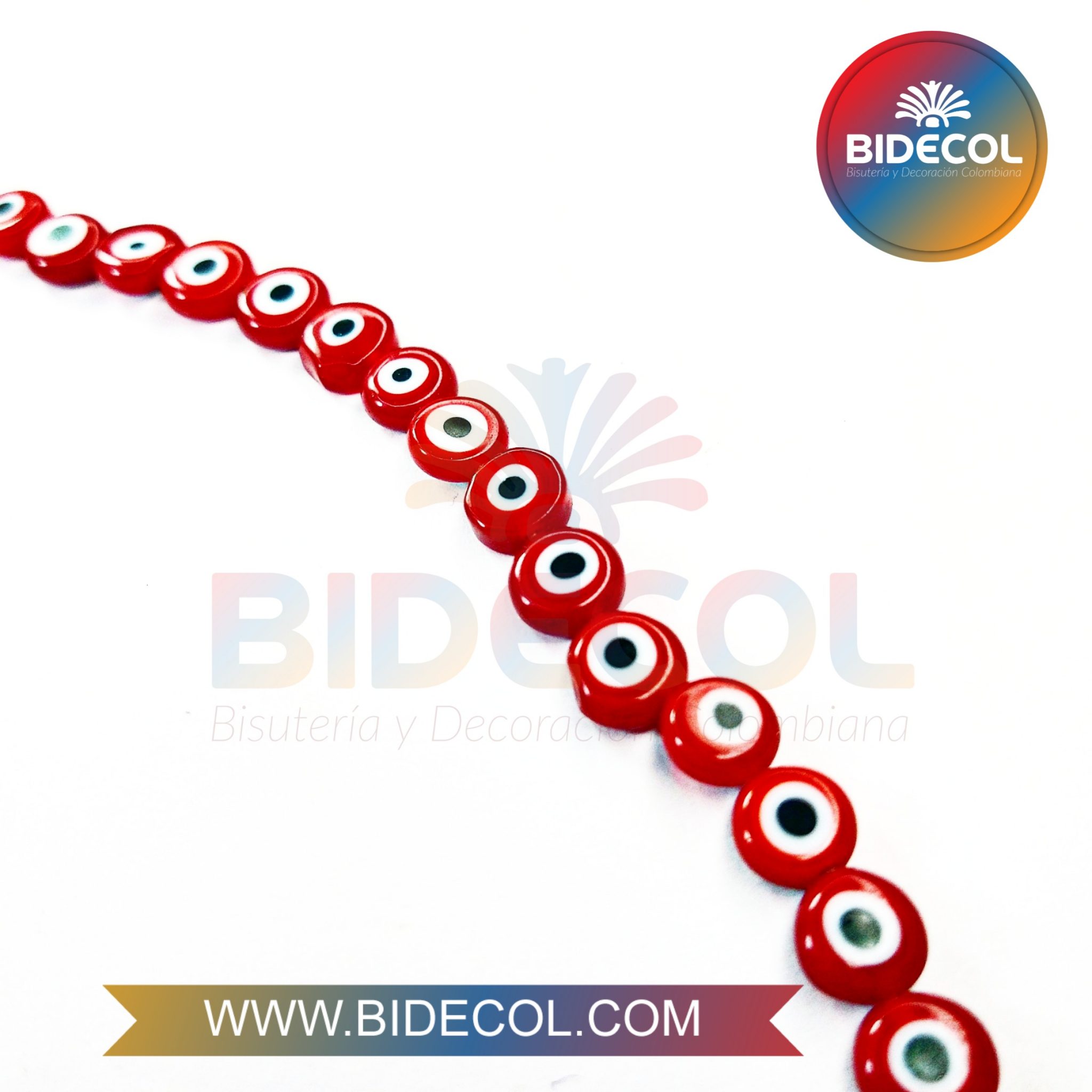 Sarta de Ojos Turco Plano Rojo 8mm en Cristal x 1 Sarta