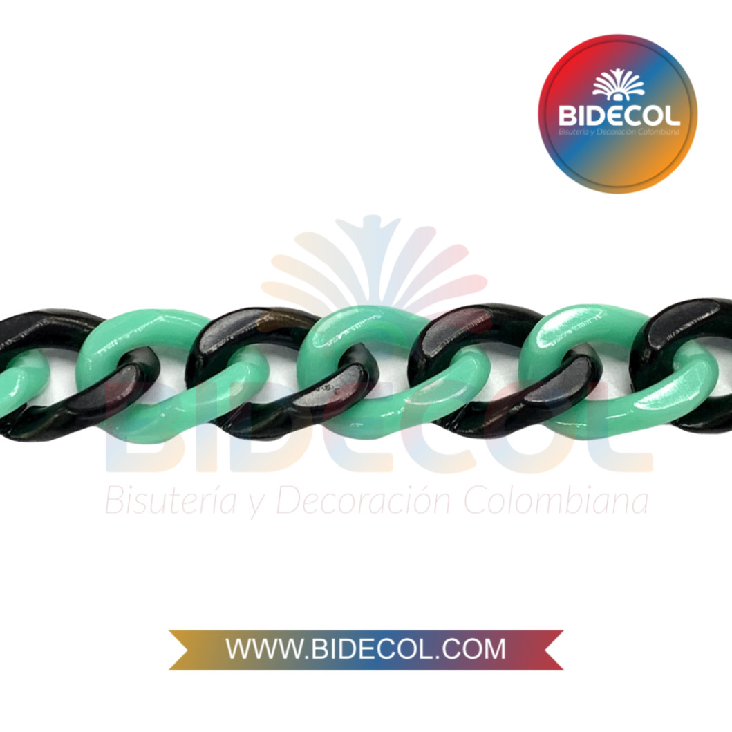 Cadena Acrilica Bicolor Verde Menta/Negro 2.3cm x 50cm x 1und - BIDECOL ...